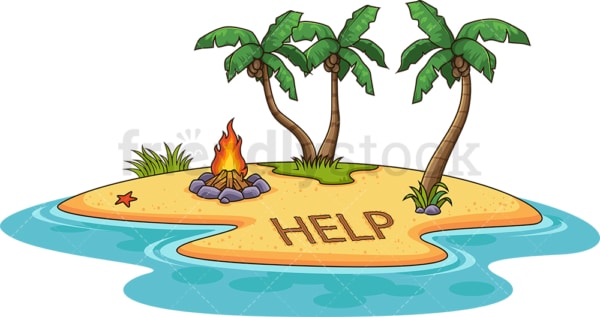 Island With Help Distress Signal Cartoon Clipart Vector - FriendlyStock