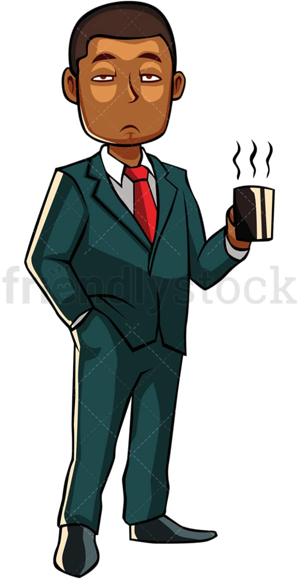 Spiritless Black Man At Work Cartoon Vector Clipart - FriendlyStock