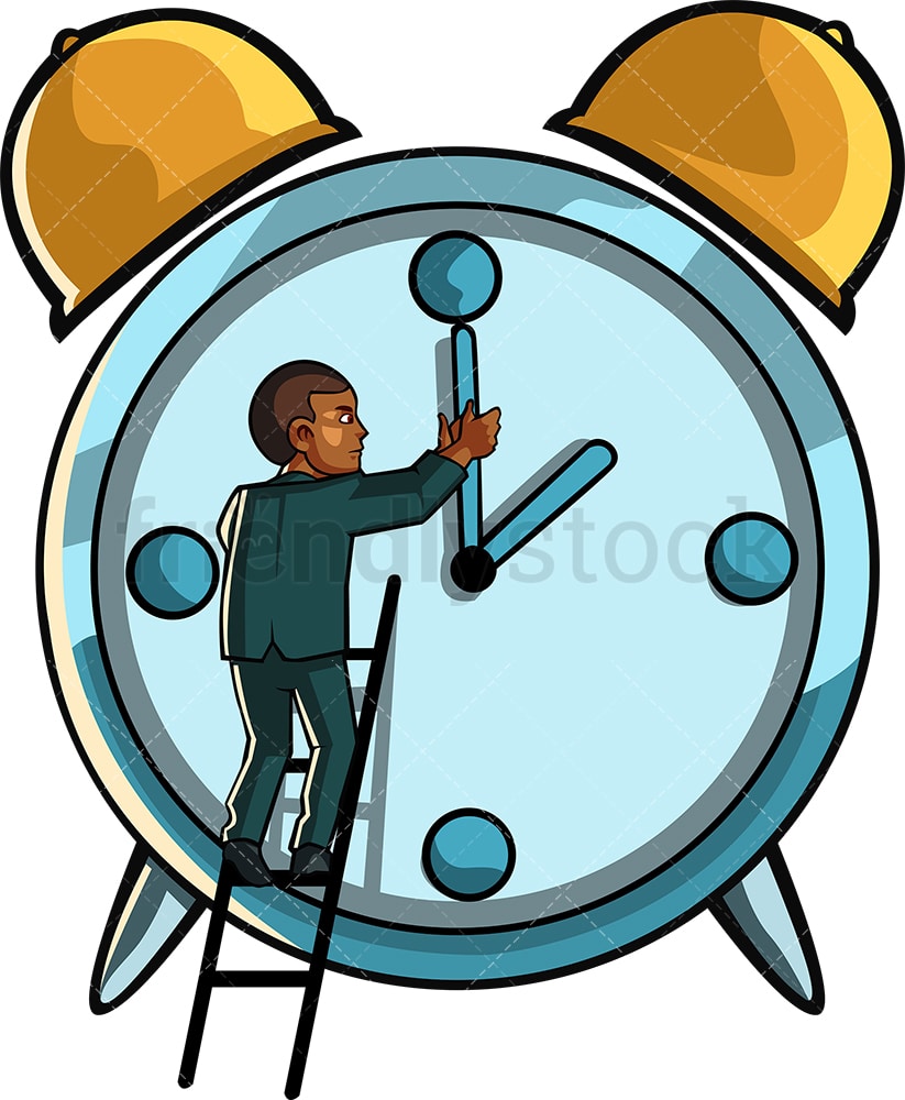 Black Man Turning Back To Time Cartoon Vector Clipart - FriendlyStock