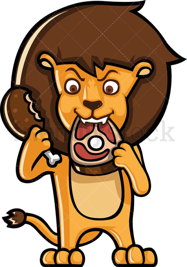 Lion Eating Meat Cartoon Clipart Vector - FriendlyStock