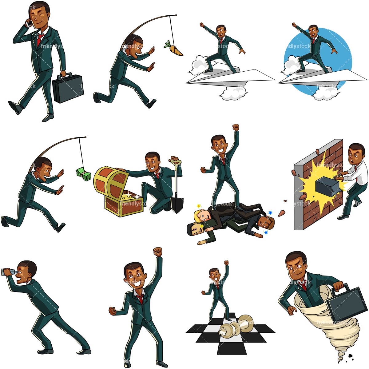 9 Vector Graphics Of A Black Businessman - Collection #6 - FriendlyStock