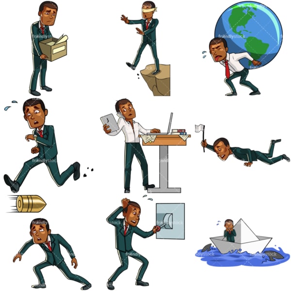 Black Businessman Dodges Bullet Cartoon Vector Clipart - FriendlyStock