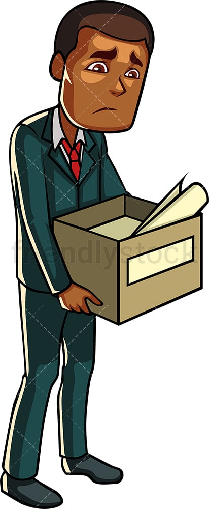 Laid Off Black Employee Cartoon Vector Clipart - FriendlyStock