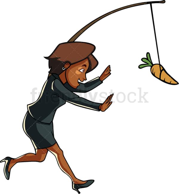 Black Woman Chasing Carrot On A Stick Cartoon Vector Clipart ...