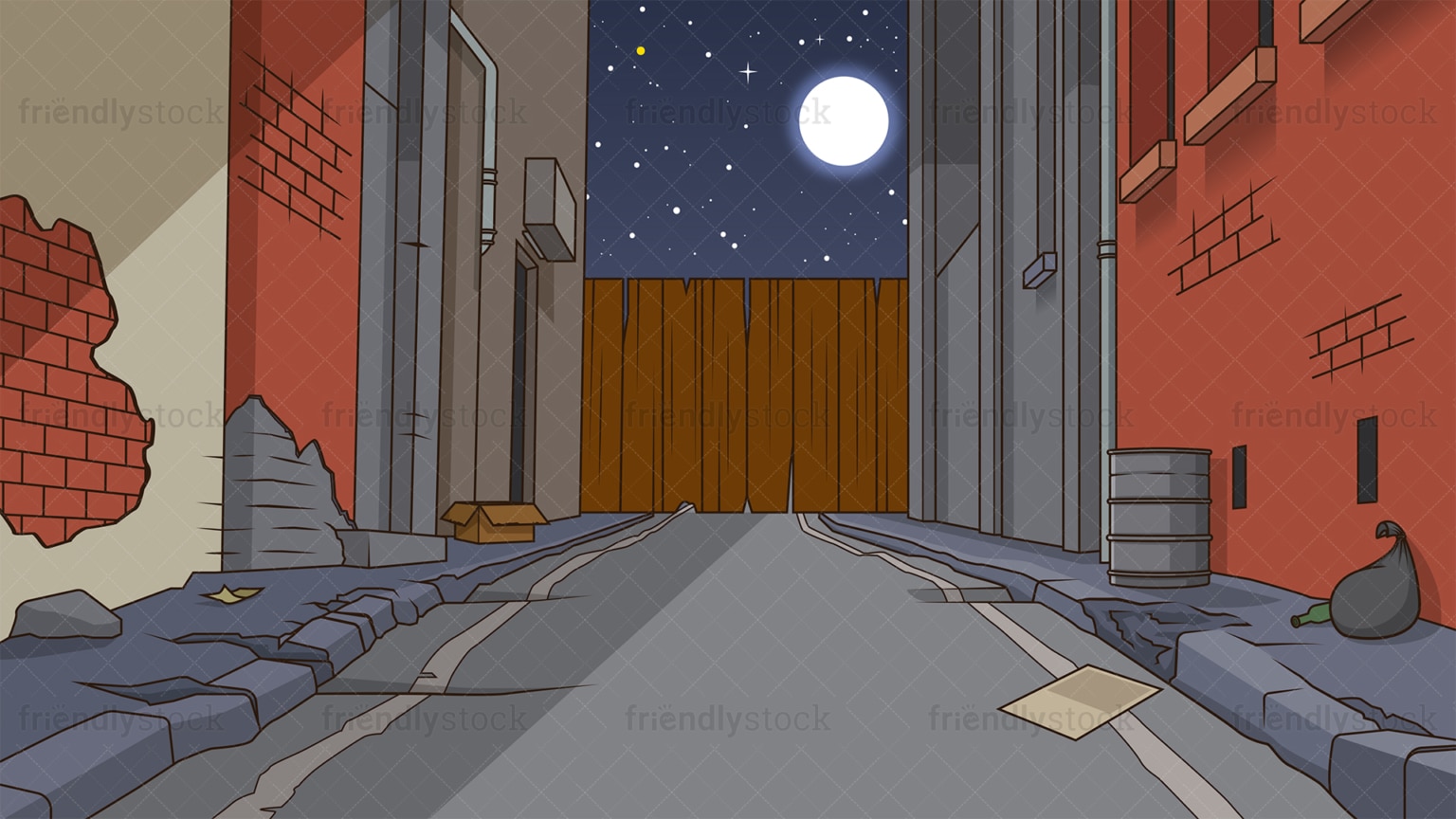 Dangerous Shady Alley At Night Background Cartoon Vector Clipart ...