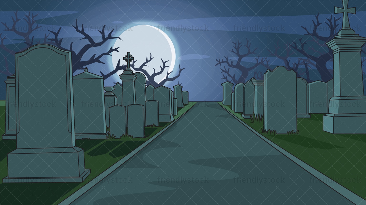 Graveyard At Night Background Cartoon Vector Clipart - FriendlyStock