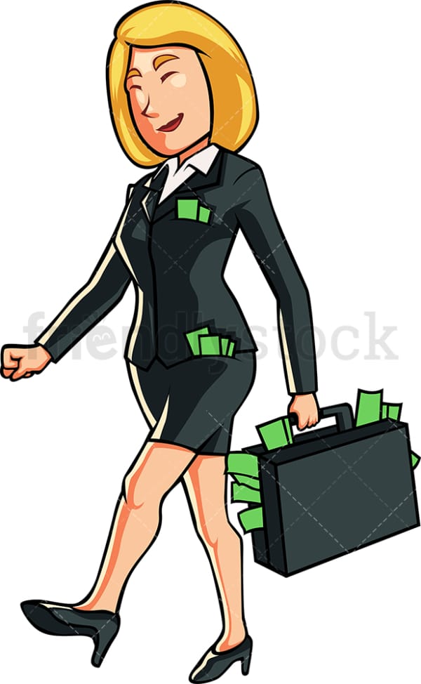 Businesswoman With Lots Of Cash Cartoon Vector Clipart - FriendlyStock