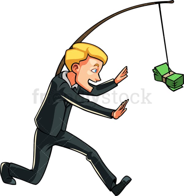 Businessman Chasing Money On Stick Cartoon Vector Clipart - FriendlyStock