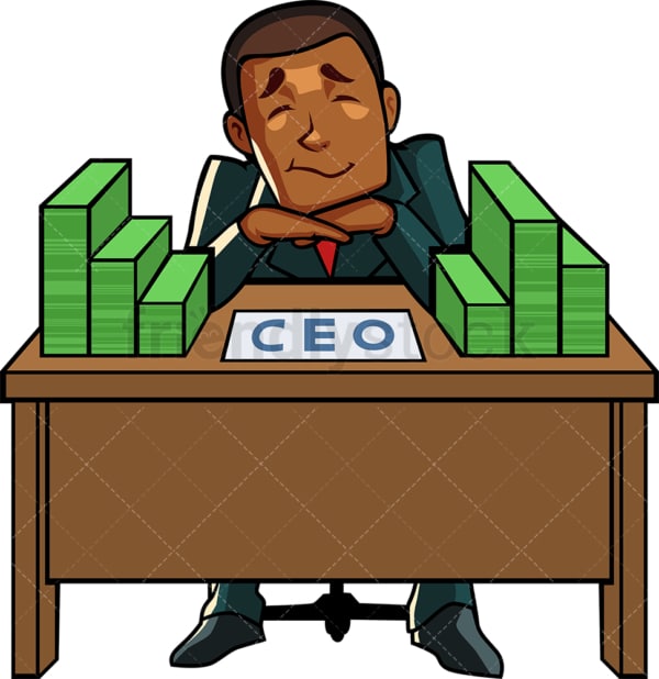 Black CEO With Stacks Of Cash Cartoon Vector Clipart - FriendlyStock