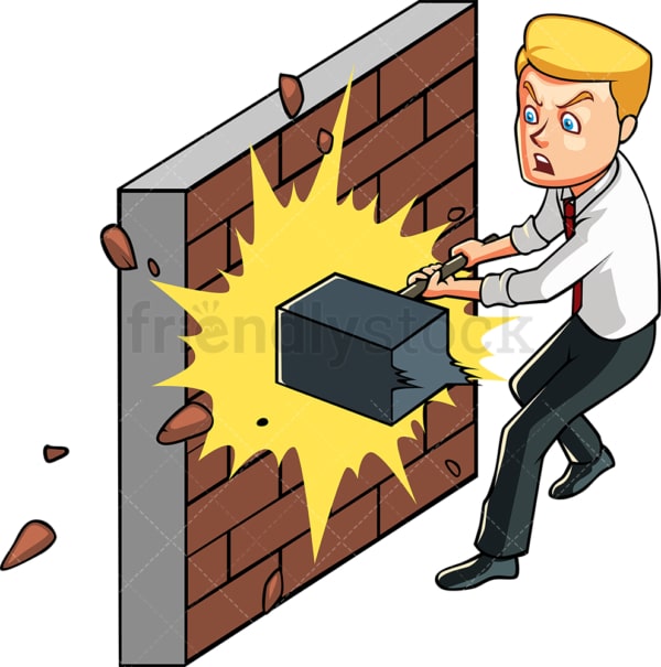 Businessman Smashing Wall With Hammer Cartoon Vector Clipart ...