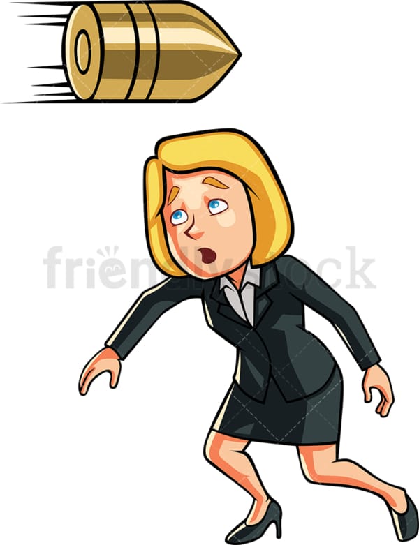 Business Woman Dodging A Bullet Cartoon Vector Clipart - FriendlyStock