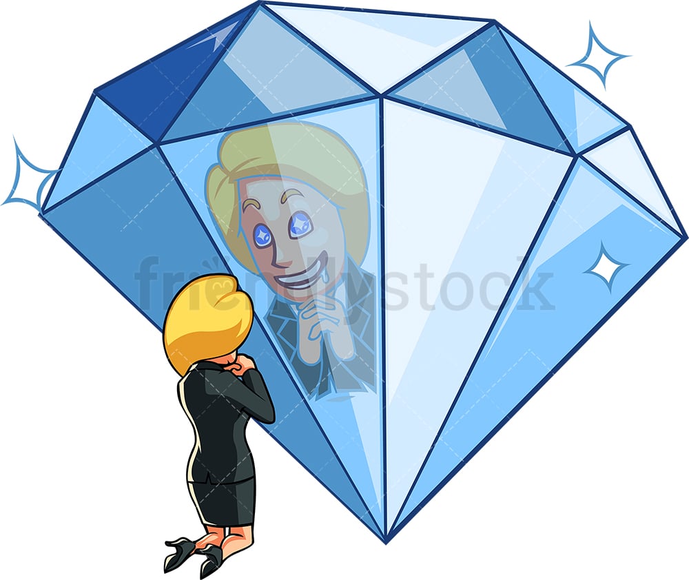 Businesswoman Admiring Oversized Diamond Cartoon Clipart - FriendlyStock