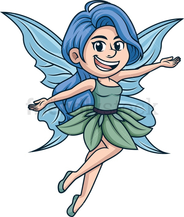Happy Blue Fairy Cartoon Clipart Vector - FriendlyStock