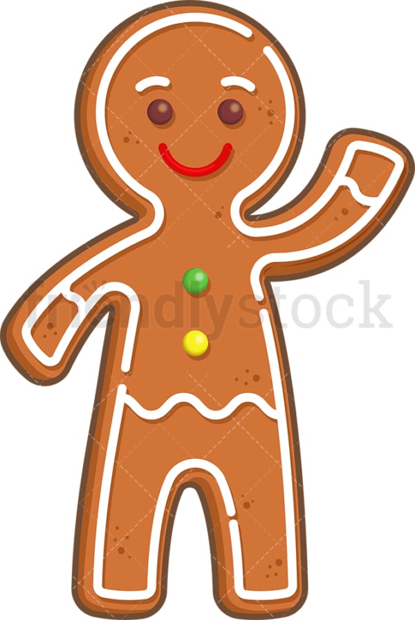 Gingerbread Man Waving Cartoon Clipart Vector - FriendlyStock