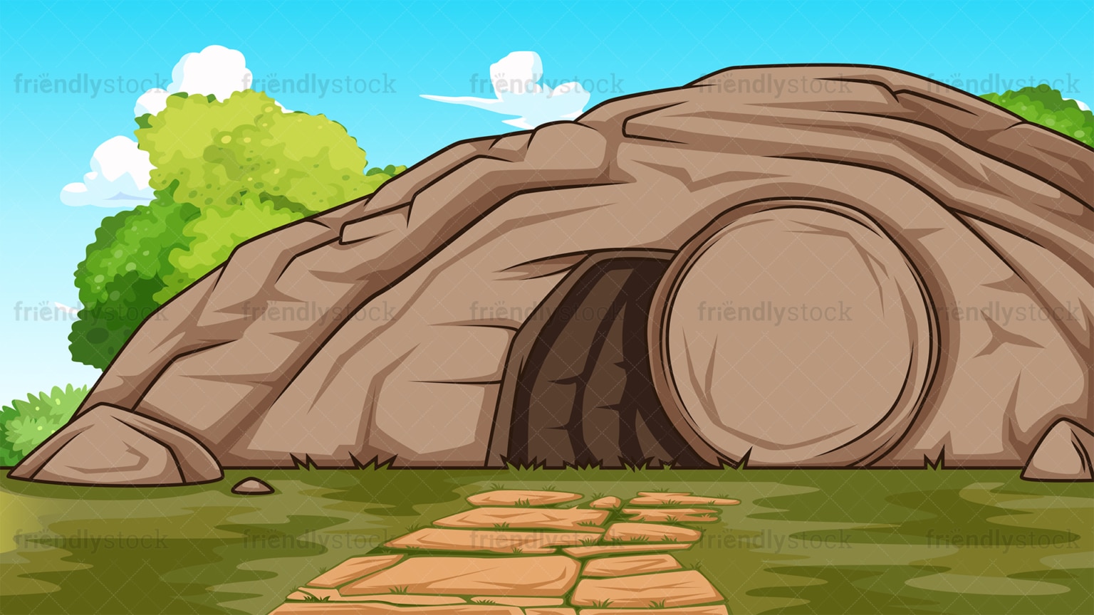 Open Tomb Of Jesus Christ Background Cartoon Vector Clipart - FriendlyStock