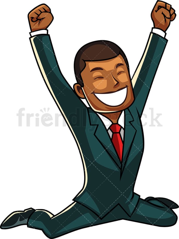 Victorious Black Businessman Cartoon Vector Clipart - FriendlyStock
