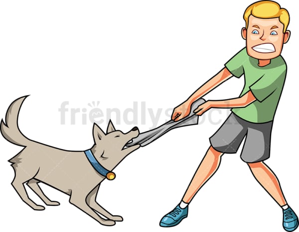 Man Fighting With Dog Cartoon Vector Clipart - FriendlyStock