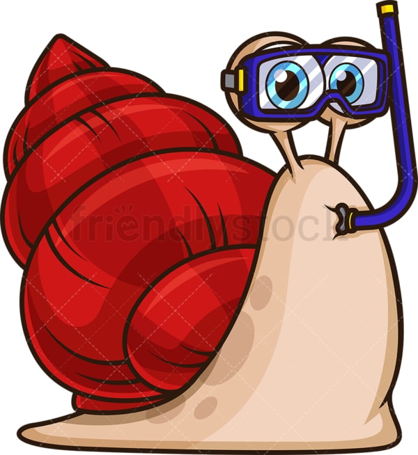Sea Snail With Mask And Snorkel Cartoon Vector Clipart - FriendlyStock