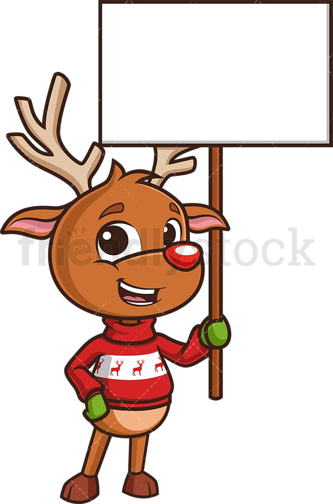 Reindeer Holding Blank Sign Cartoon Clipart Vector - FriendlyStock