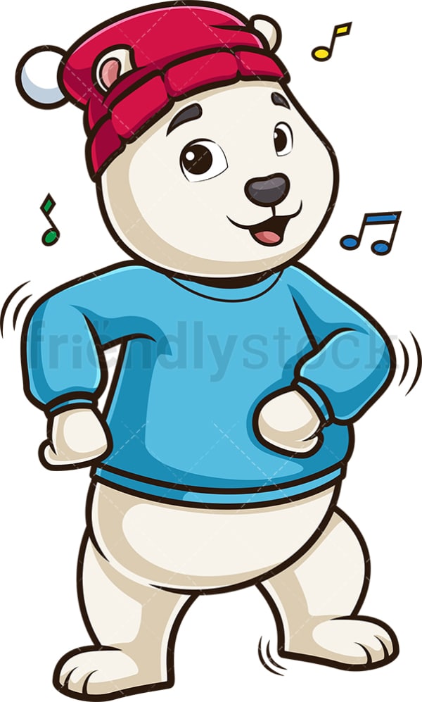 Polar Bear Dancing To Music Cartoon Clipart Vector - FriendlyStock