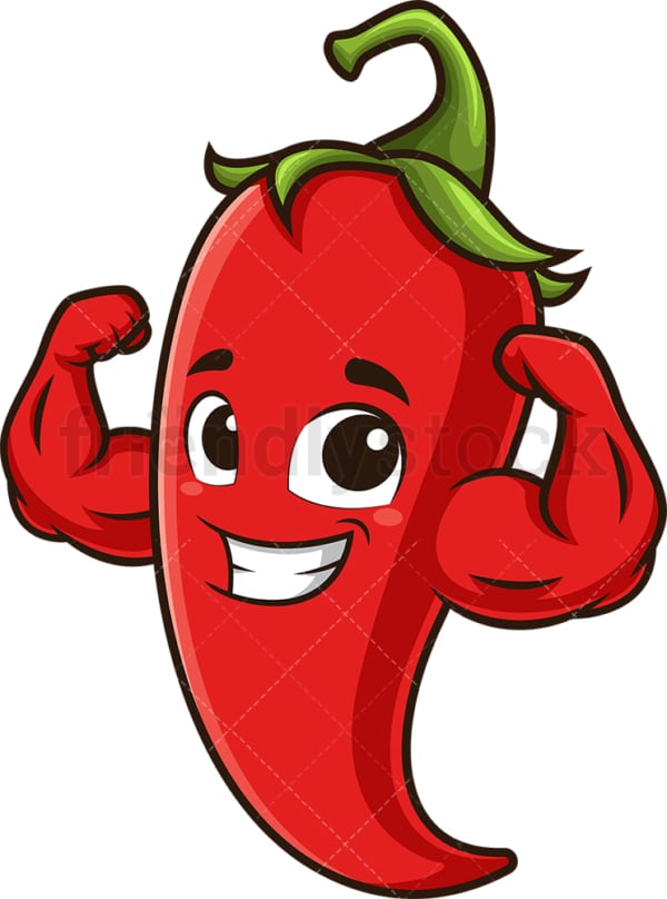 Red Chili Pepper Flexing Muscles Cartoon Clipart Vector - FriendlyStock