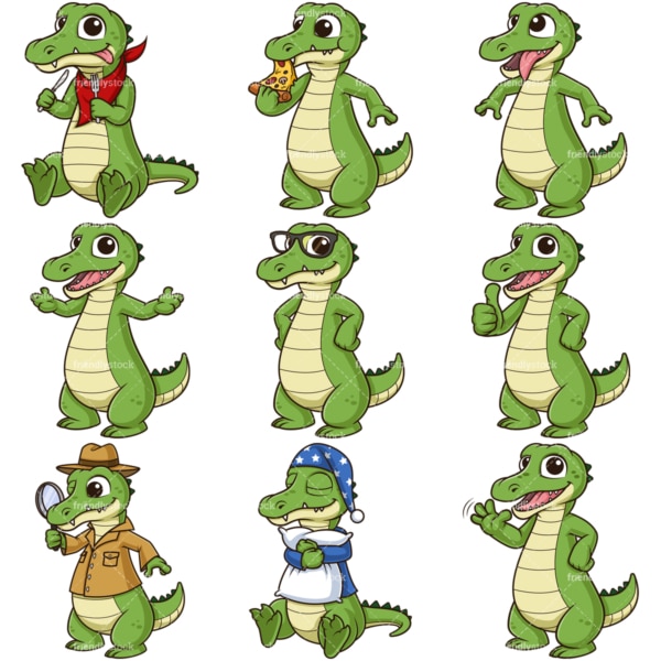 Cartoon Alligator Character Clipart Vector Collection - FriendlyStock