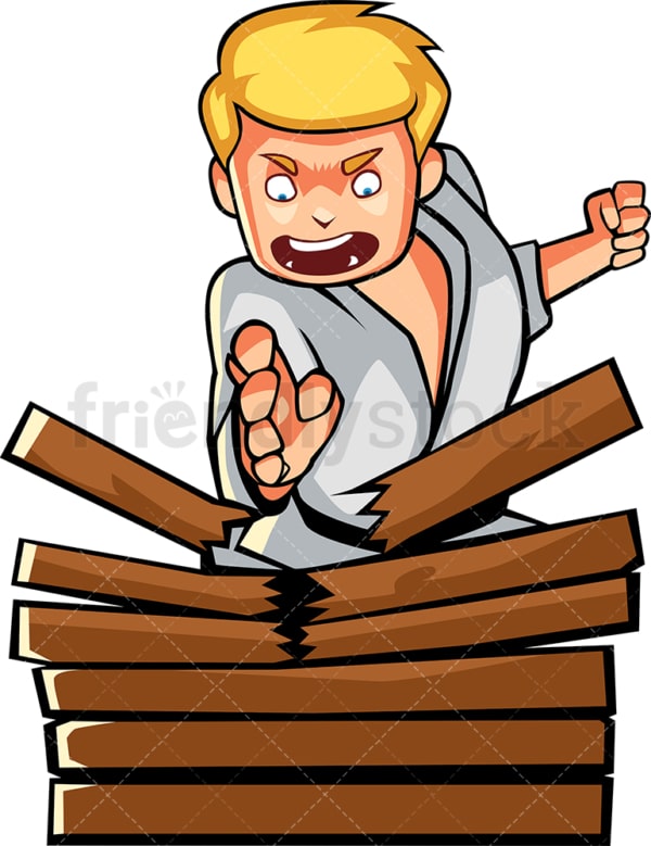 Man Karate Chopping Stack Of Wood Cartoon Vector Clipart - FriendlyStock