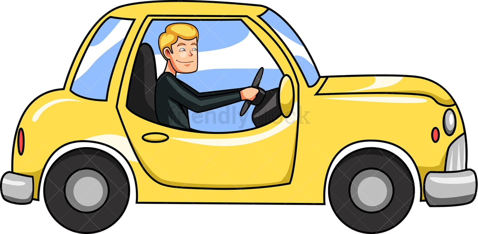 Man Driving Vintage Car Cartoon Vector Clipart - FriendlyStock
