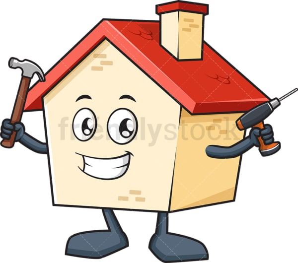 House Mascot Holding Tools Cartoon Clipart Vector - FriendlyStock