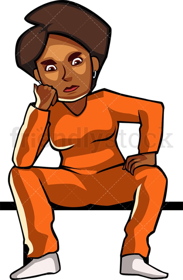 Upset Black Female Inmate Cartoon Vector Clipart - FriendlyStock