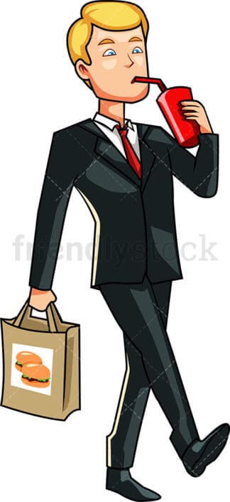 Business Man Eating From Food Truck Cartoon Vector Clipart - FriendlyStock