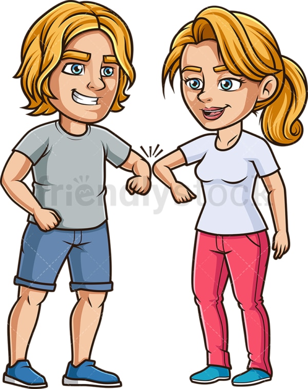 Friends Greeting With Elbow Bump Cartoon Vector Clipart - FriendlyStock