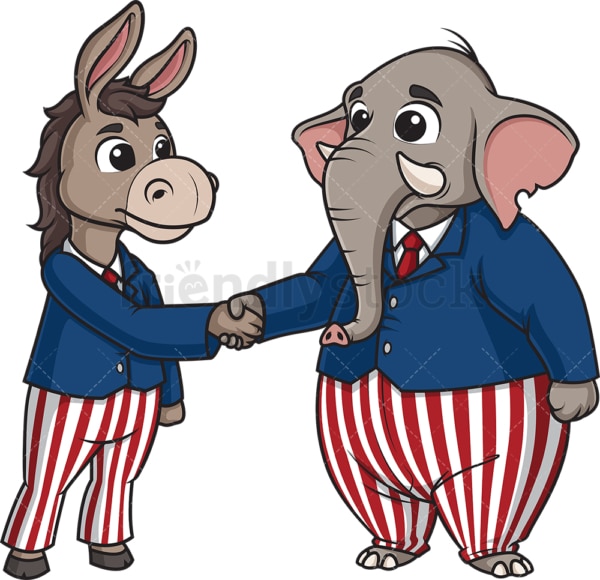 Democrat Donkey And Republican Elephant Shaking Hands Cartoon ...
