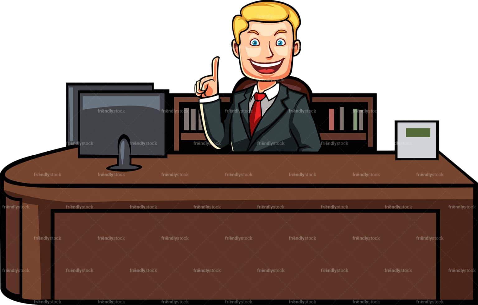 Man Behind Desk Isolated On White Background - FriendlyStock
