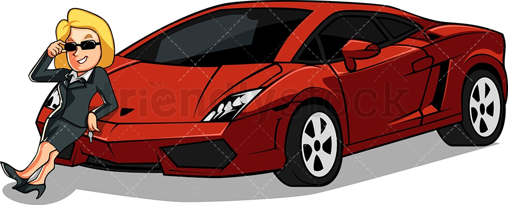 Rich Woman Showing Off Her Super Car Cartoon Vector Clipart - FriendlyStock