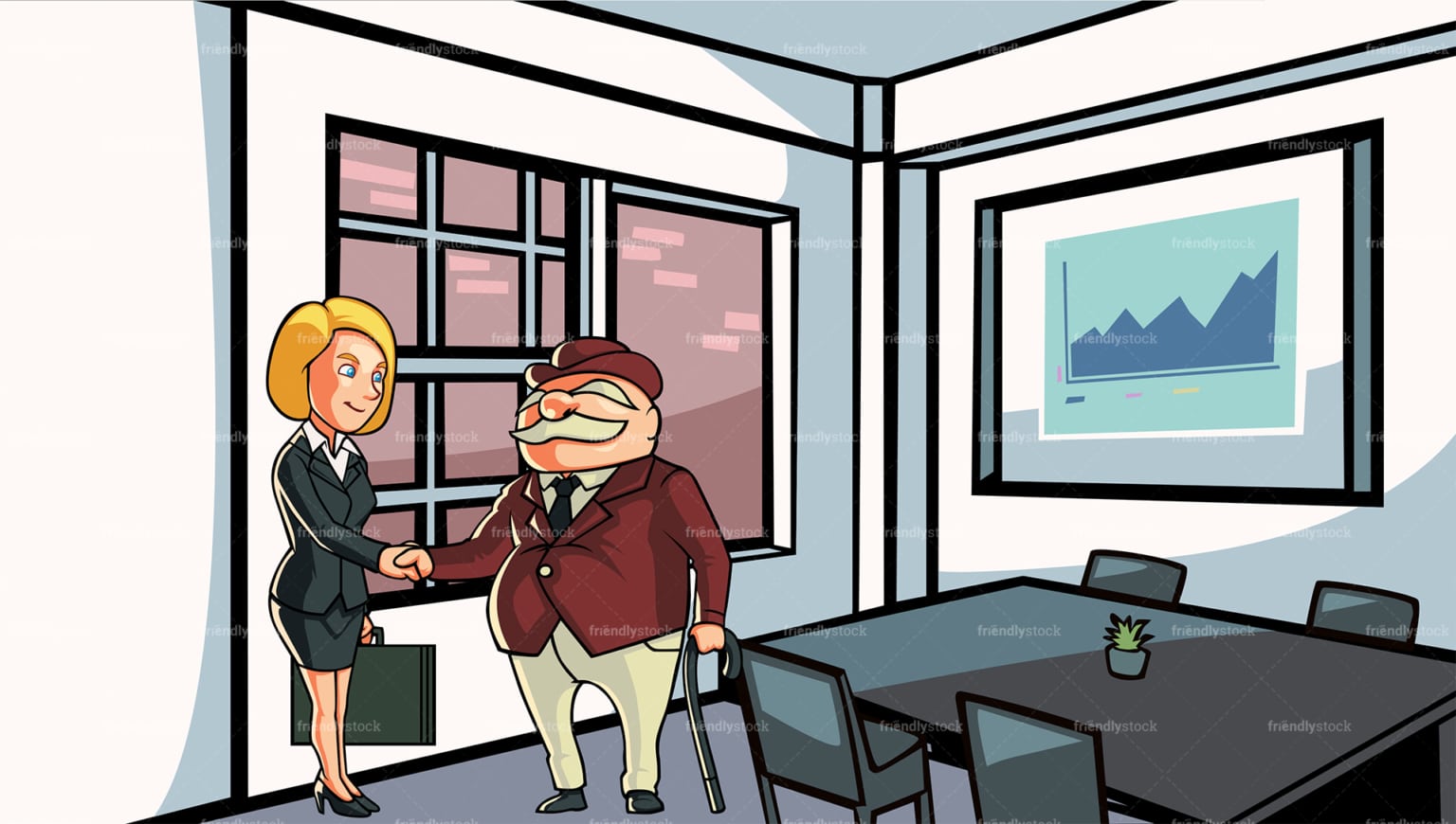 Business Woman Attending Meeting With Client Cartoon Scene - FriendlyStock