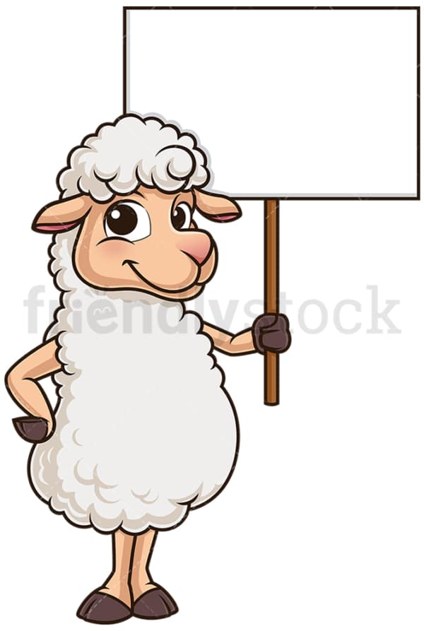 Cute Sheep Holding Blank Sign Cartoon Clipart Vector - FriendlyStock
