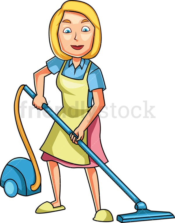 Woman Using Canister Vacuum Cleaner Cartoon Vector Clipart - FriendlyStock