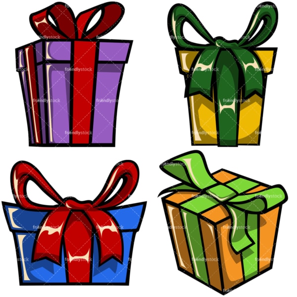 Wrapped Gift Boxes Cartoon Vector Clipart - FriendlyStock
