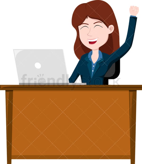 Woman Behind Desk Raising Her Fist Into The Air Vector Clipart ...