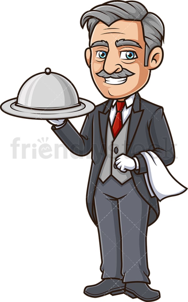 Butler With Silver Tray Cartoon Clipart Vector - FriendlyStock