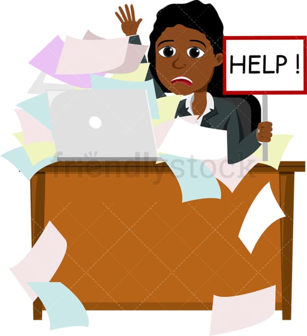 Black Female Professional Drowning In Paperwork Vector Clipart ...