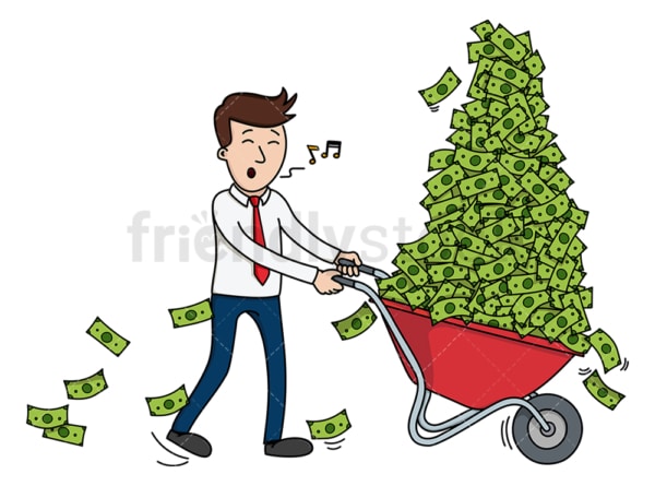 Businessman Pushing Wheelbarrow Of Cash Cartoon Clipart Vector ...