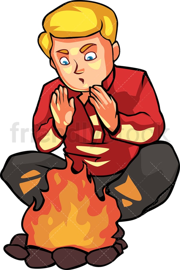 Man Warming His Hands By The Campfire Cartoon Vector Clipart ...