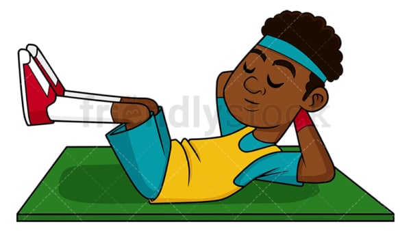 Black Man Exercising His Abs Cartoon Vector Clipart - FriendlyStock