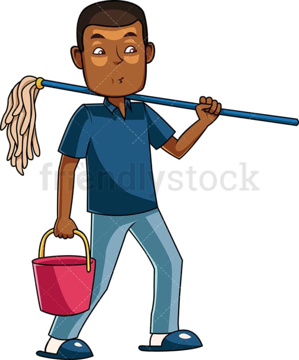 Black Man Dusting Cartoon Vector Clipart - FriendlyStock