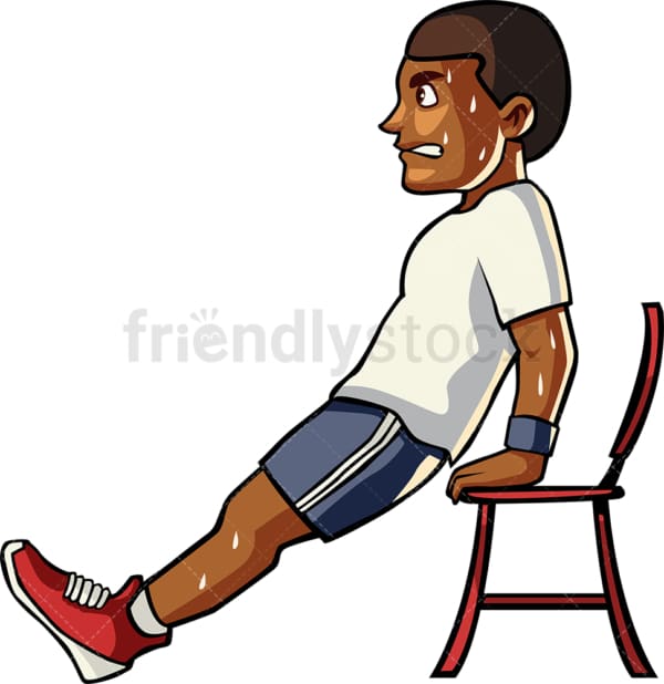 Black Male Doing Chair Dips Cartoon Vector Clipart - FriendlyStock