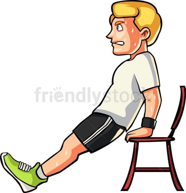 Caucasian Man Doing Chair Dips Cartoon Vector Clipart - FriendlyStock