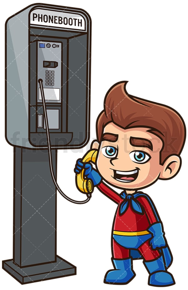 Superhero Kid Calling From Phone Booth Cartoon Clipart Vector ...