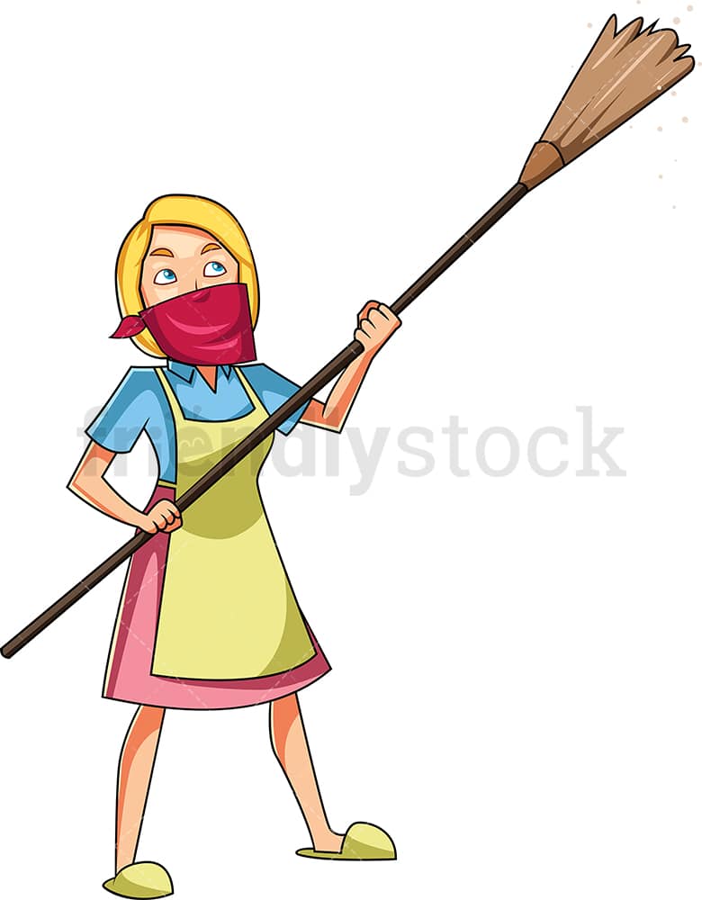 Woman Dusting The Ceiling Cartoon Vector Clipart - FriendlyStock